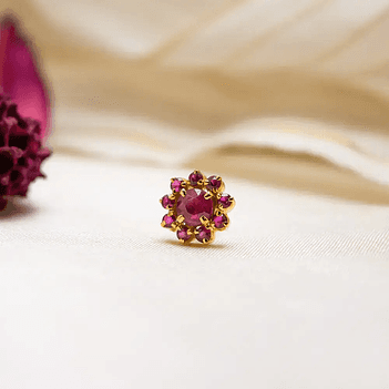 Royal Ruby 22K Gold Nose Pin (Screw Type)