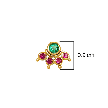 Brightly Authentic Ruby & Emerald 22K Gold Nose Pin (Screw Type)