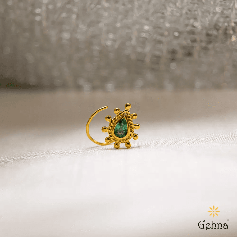 22K Yellow Gold Gold Emerald Nosepins for women